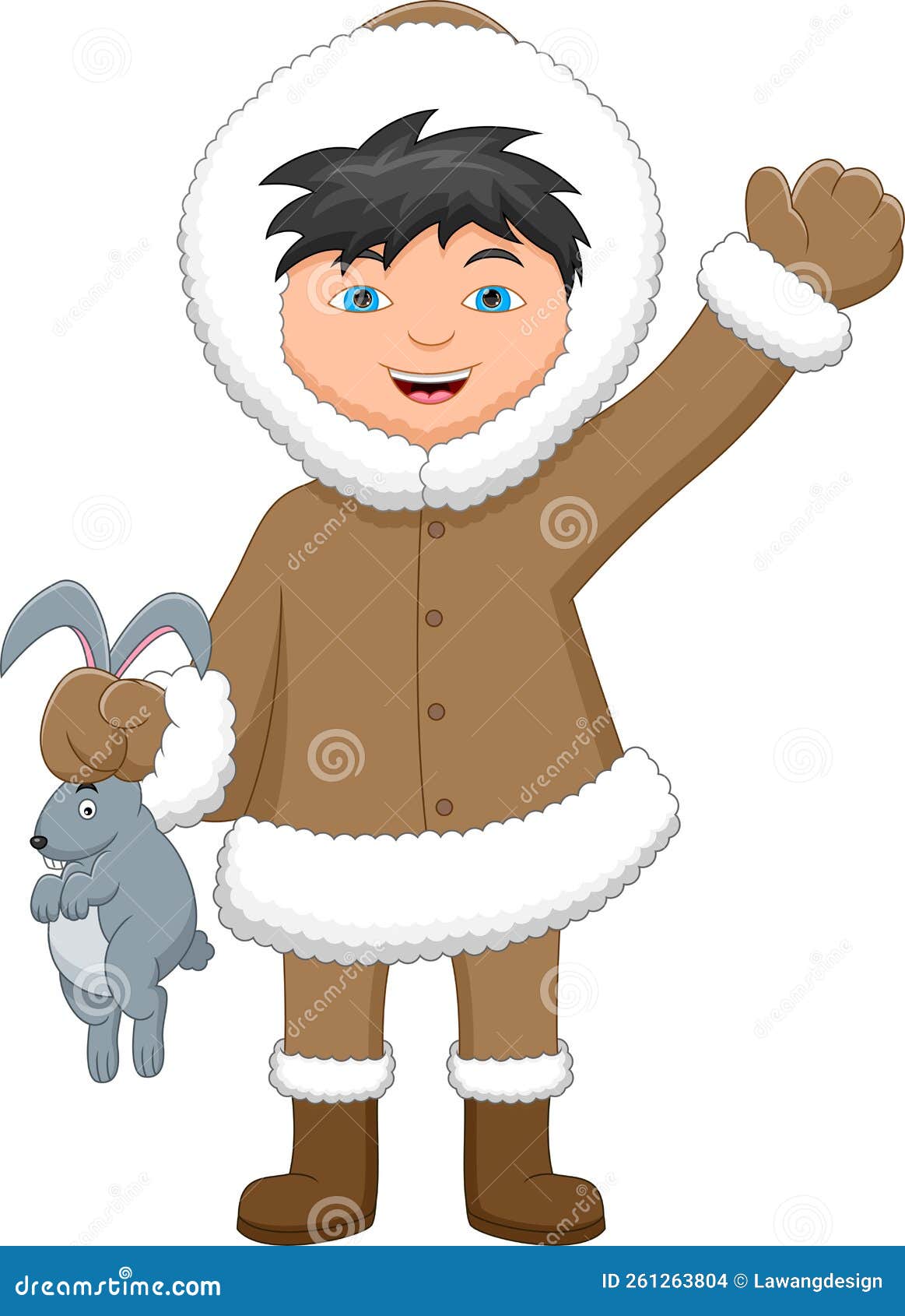 Cartoon Happy Eskimo Boy Holding Rabbit Stock Vector - Illustration of ...