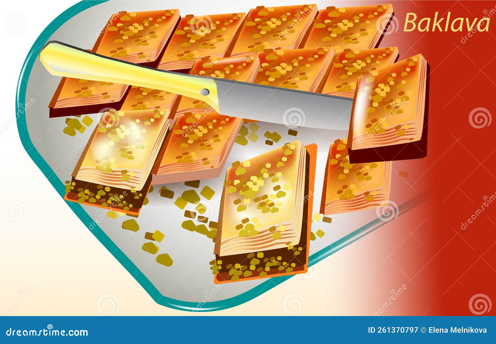 Traditional Turkish Dessert Baklava. Vector Illustration Stock Vector ...