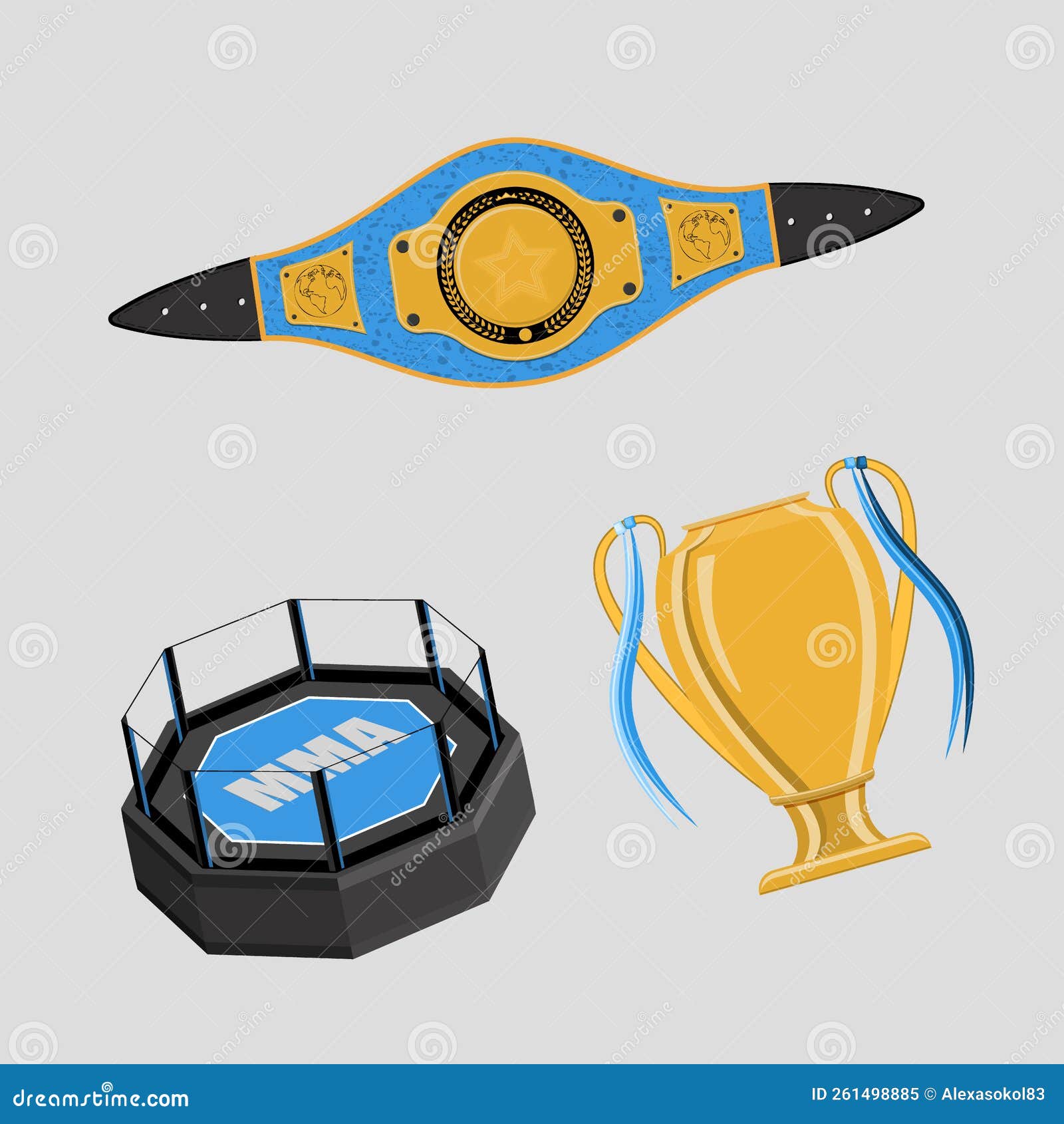 MMA Ring, Championship Cup and Belt. Vector Illustration. Stock Vector ...