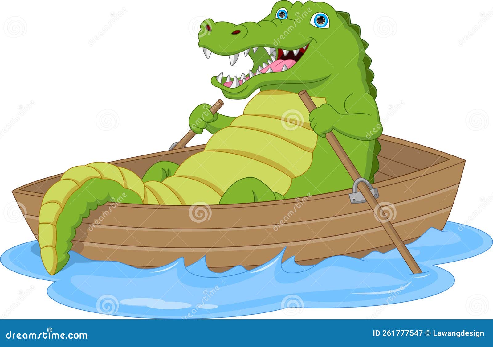 Cute Cartoon Crocodile Rowing a Wooden Boat Stock Vector - Illustration ...