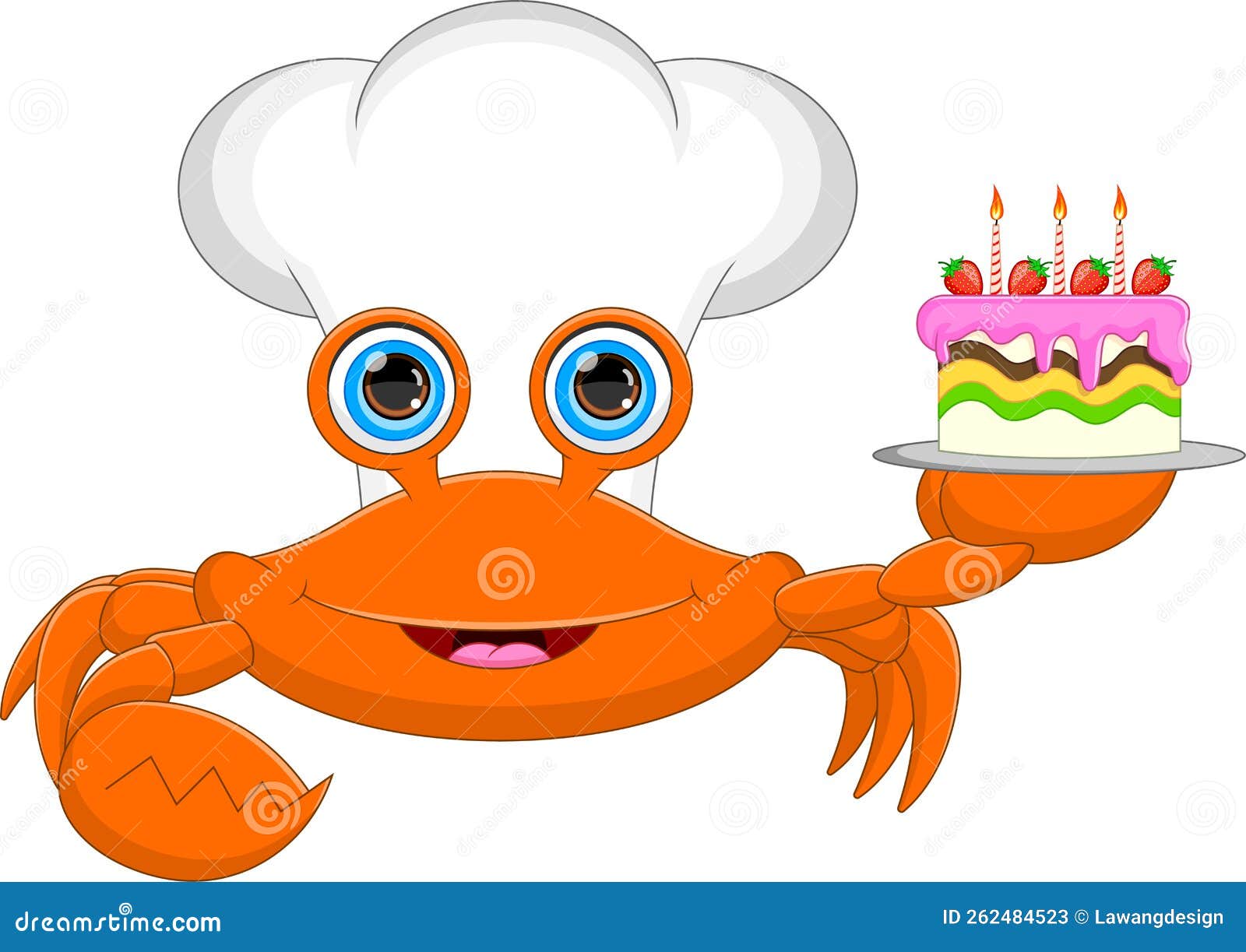 Cartoon Crab Chef with Birthday Cake Stock Vector - Illustration of ...