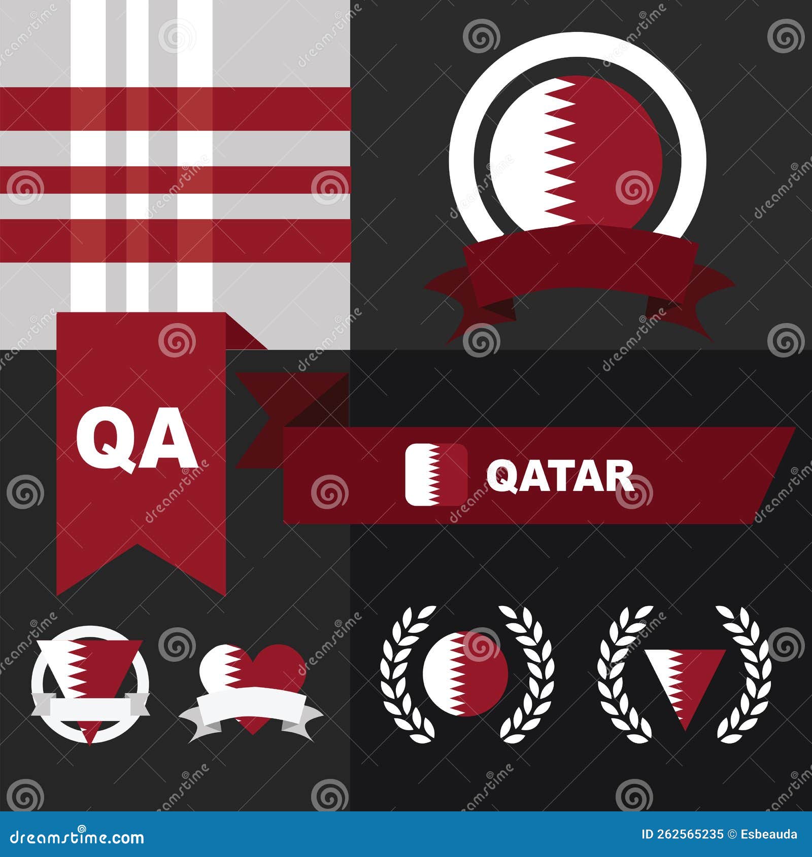 Set of Qatar Flag Emblem and Plaid Pattern Stock Vector - Illustration ...
