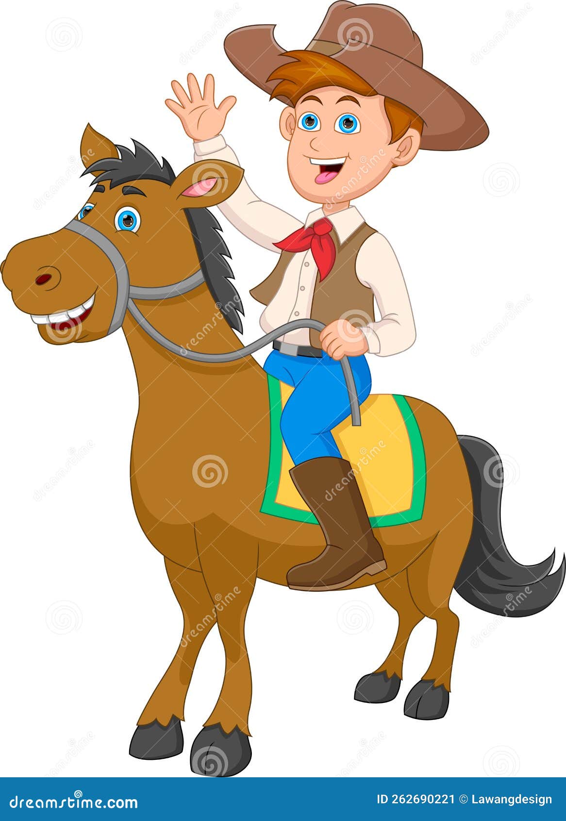 Cartoon Little Cowboy Riding a Horse Stock Vector - Illustration of ...