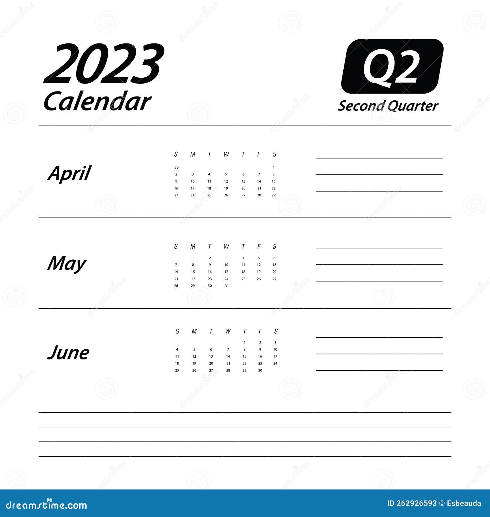 Q2 Second Quarter of 2023 Calendar Stock Vector - Illustration of ...