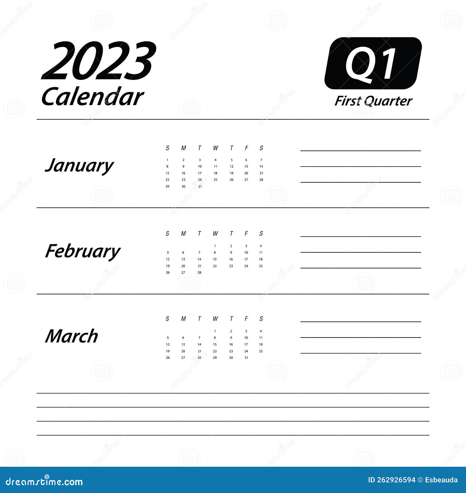 Q1 First Quarter Of 2023 Calendar Vector Illustration | CartoonDealer ...