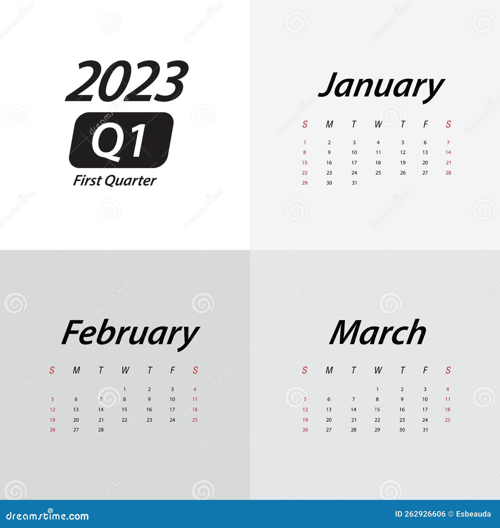 Q1 First Quarter of 2023 Calendar Stock Vector - Illustration of 2023 ...