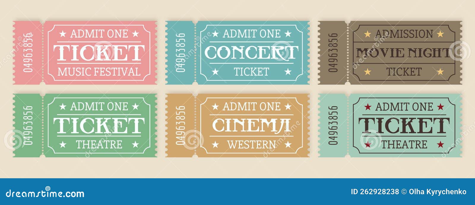 Collection of Retro Tickets for Theater, Cinema, Concert, Festival ...