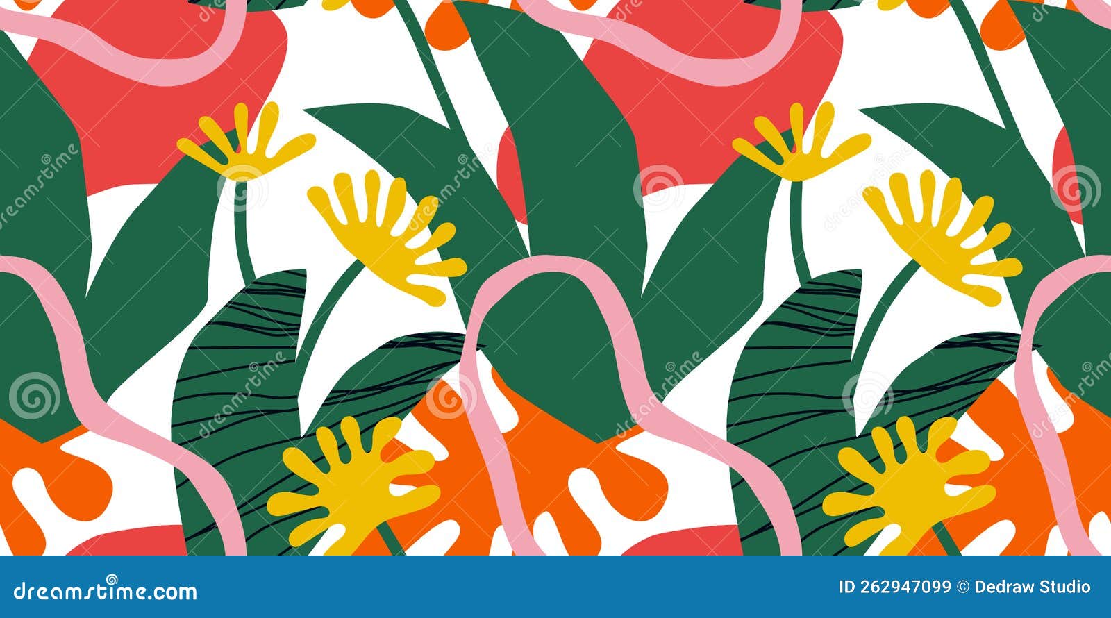 Abstract Free Hand Spring Flower Plant Seamless Pattern Illustration ...