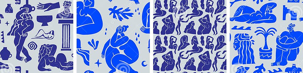 Abstract Blue People Collage Seamless Pattern Stock Vector ...