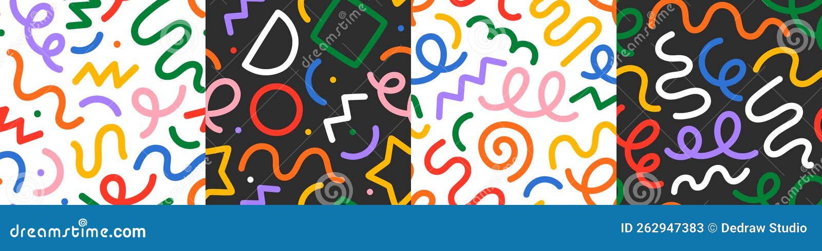 Set of Fun Colorful Line Doodle Seamless Pattern Stock Vector ...
