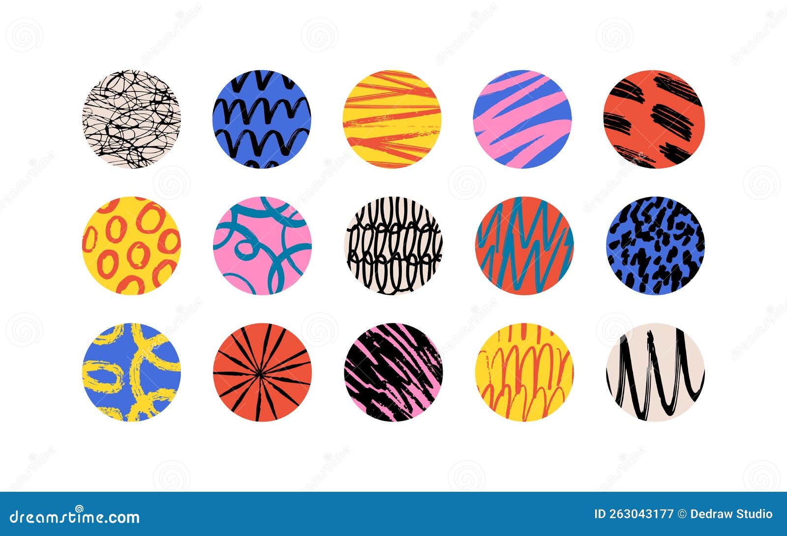 Set of Colorful Circle Symbol with Hand Drawn Texture Stock Vector ...