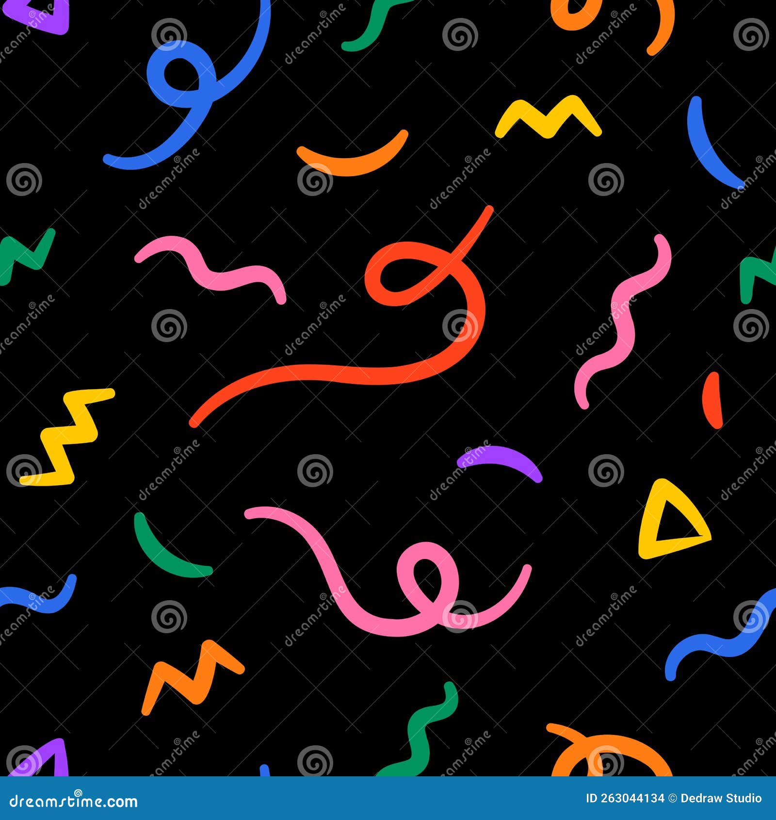Fun Colorful Line Doodle Seamless Pattern Stock Vector - Illustration ...