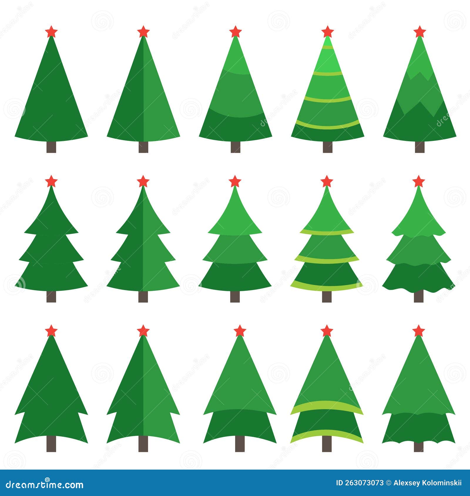 Set of Green Christmas Trees Stock Illustration - Illustration of ...