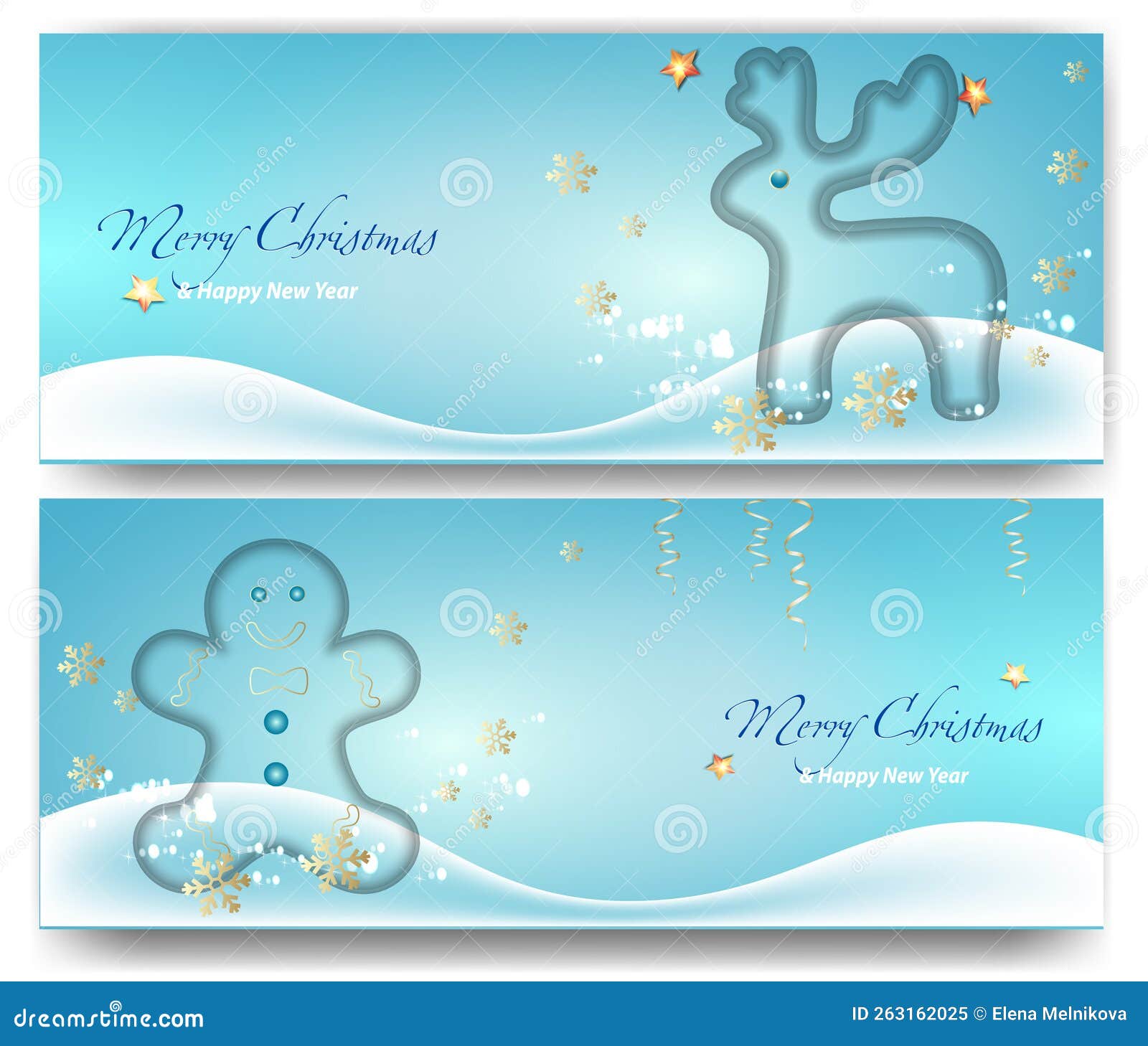 Set of Horizontal Snow Banners with Christmas Elements Stock Vector ...