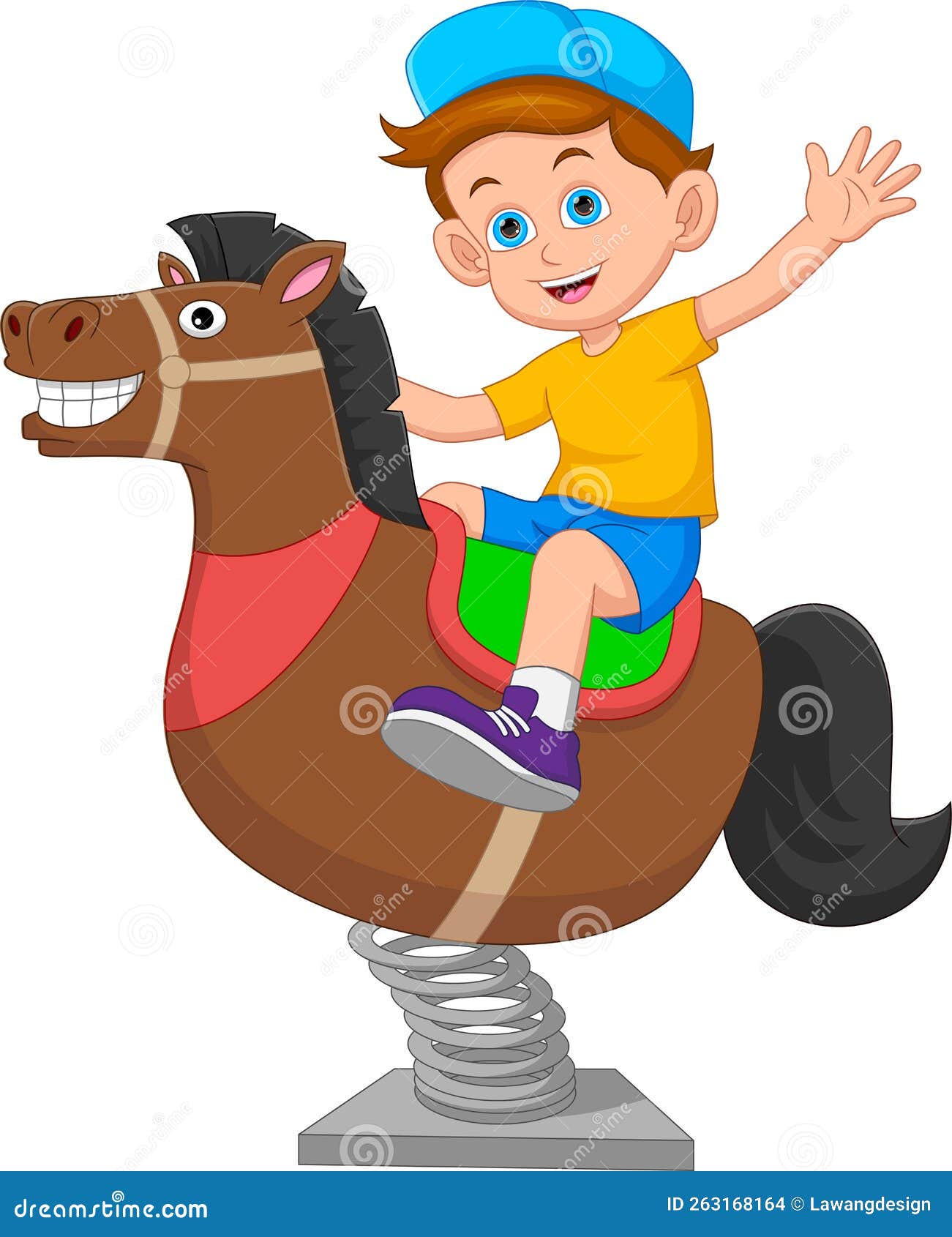 Happy Boy Riding a Rocking Horse Stock Vector - Illustration of girl ...