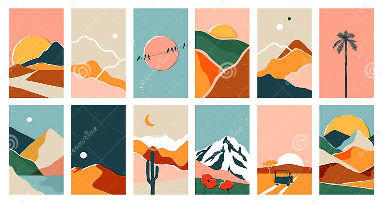 Big Set of Abstract Mountain Landscape Banner Collection Stock Vector ...