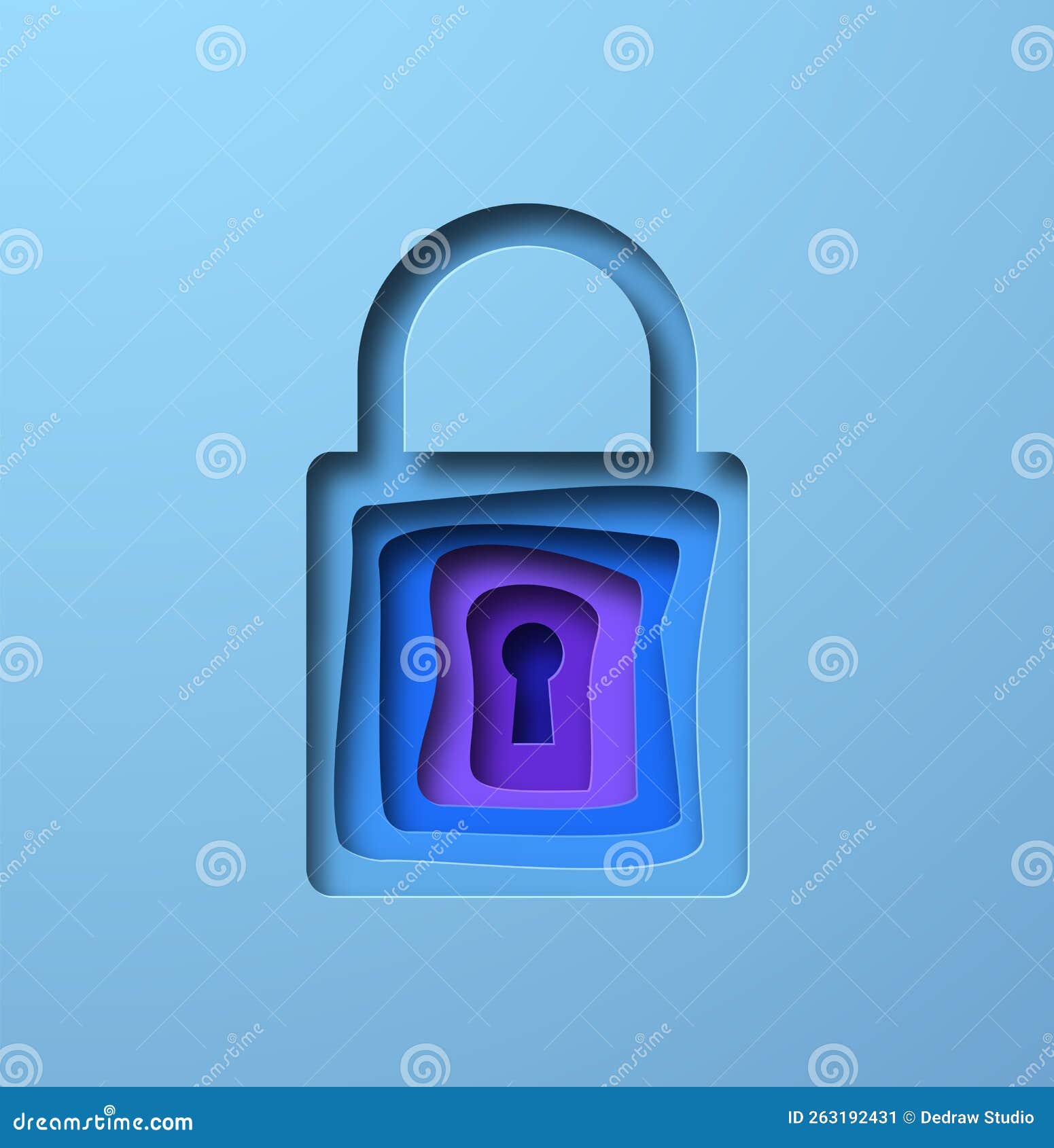 Closed Lock Shape Illustration in Realistic 3D Paper Cut Style Stock ...