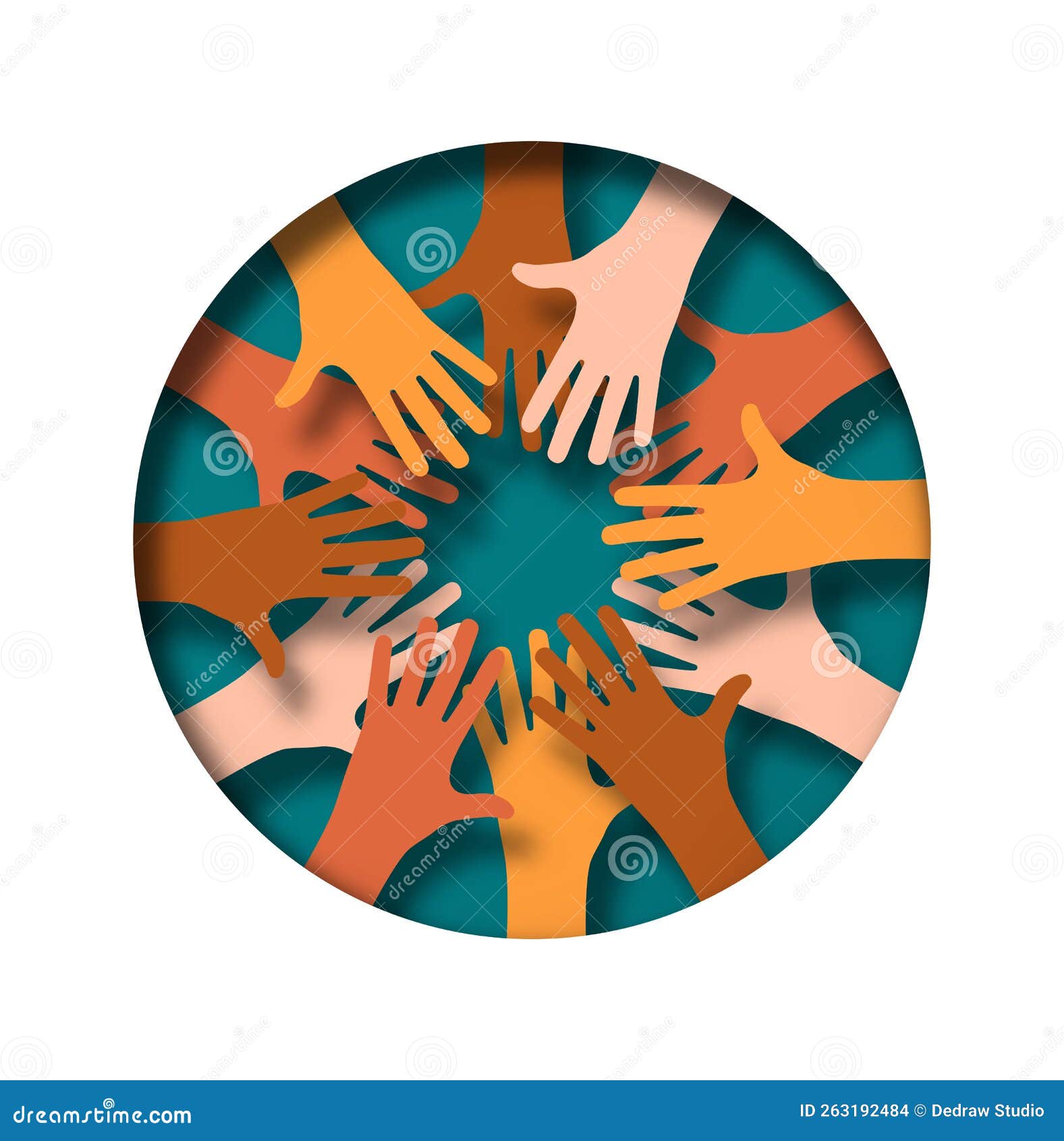 Paper Cut Diverse People Hand Team Raised Up Together Stock Vector ...