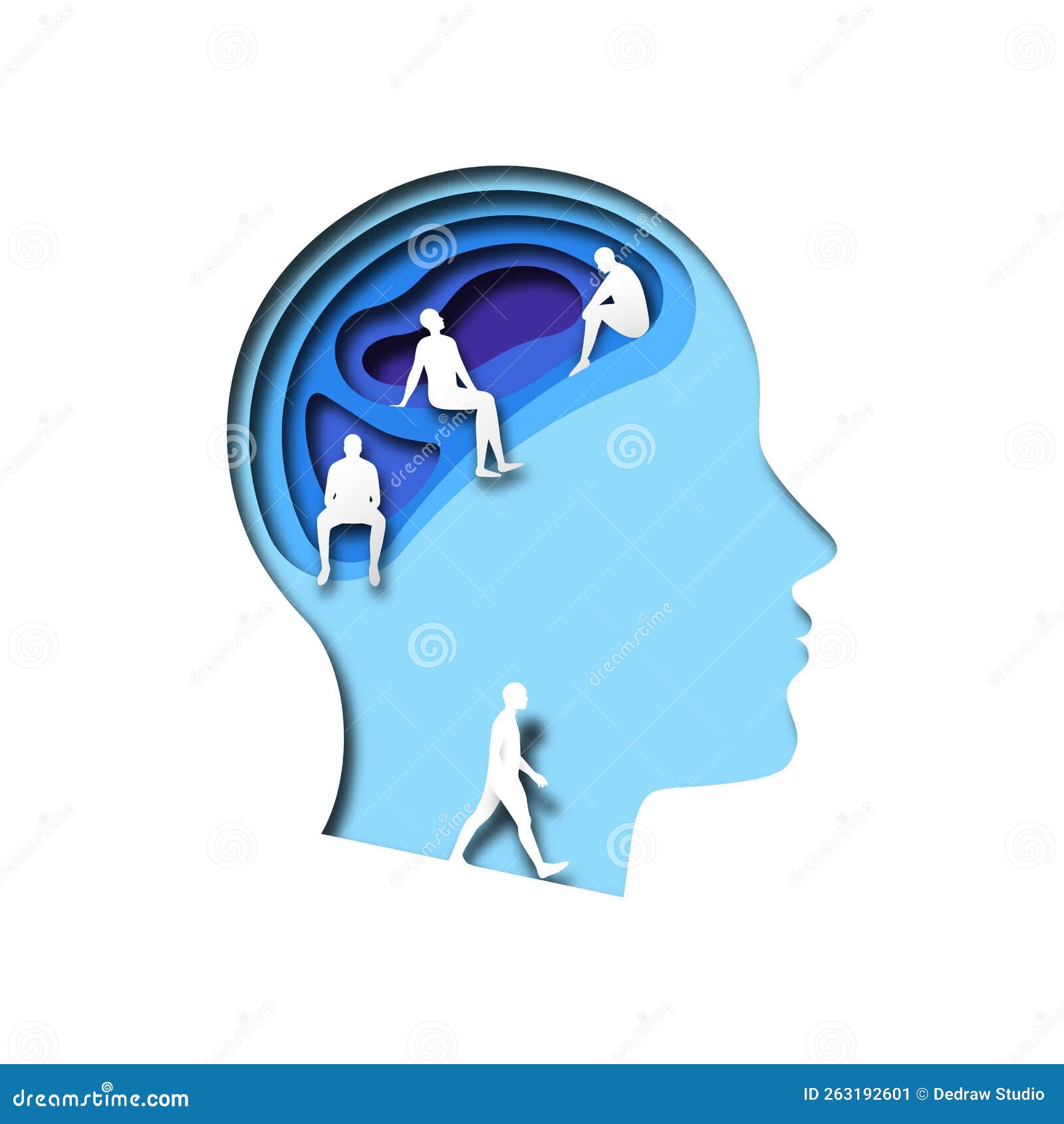 Papercut Man Head with People Inside in Realistic 3D Paper Cut Style ...