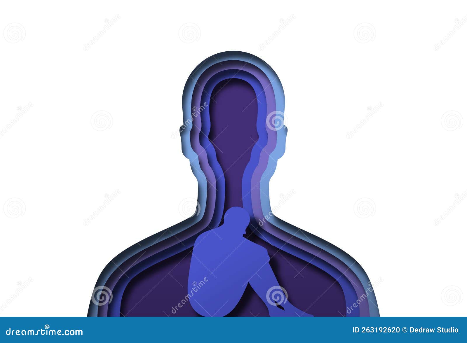 Papercut Man Portrait Silhouette with Depressed Person Inside Stock ...