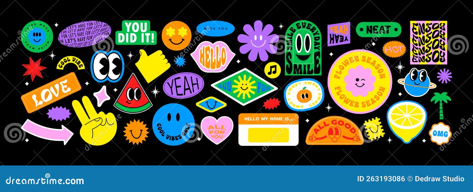 Colorful Happy Smiling Face Label Shape Set Stock Vector - Illustration ...
