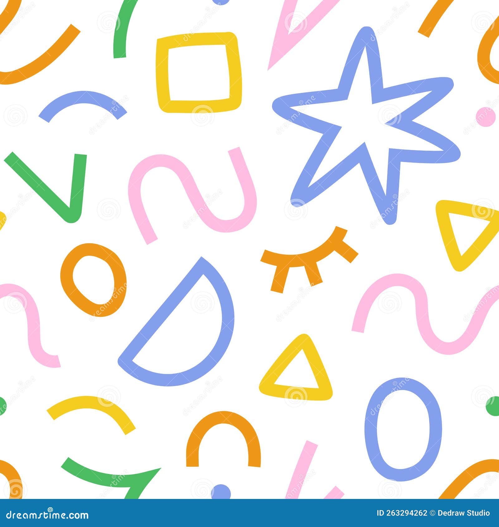 Fun Colorful Line Doodle Seamless Pattern Stock Vector - Illustration ...
