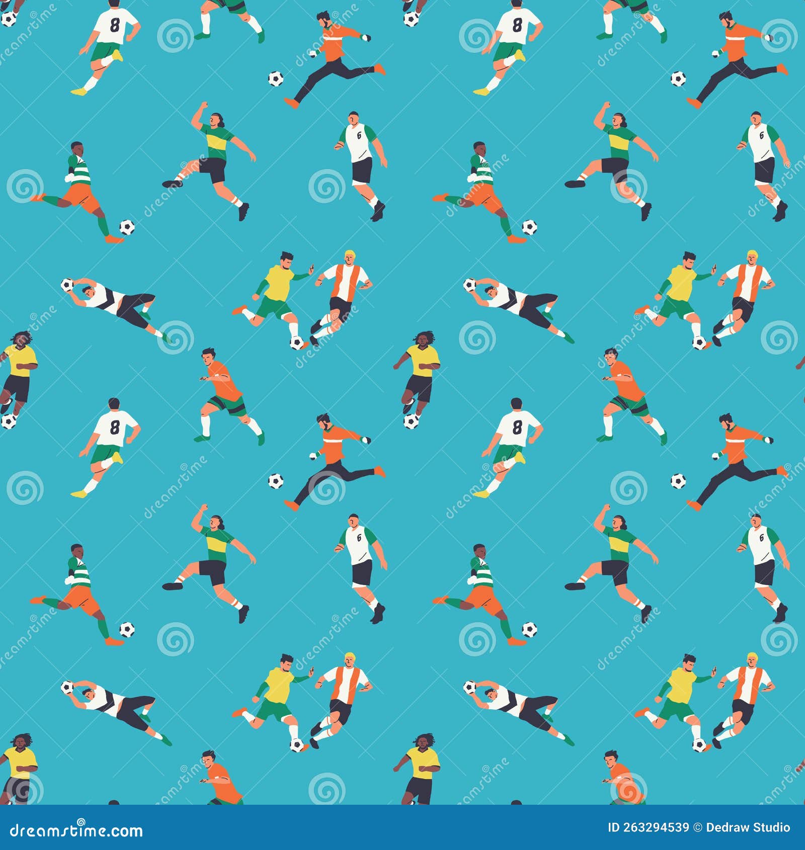 Diverse Soccer Player Men Athlete Team Seamless Pattern Stock Vector ...