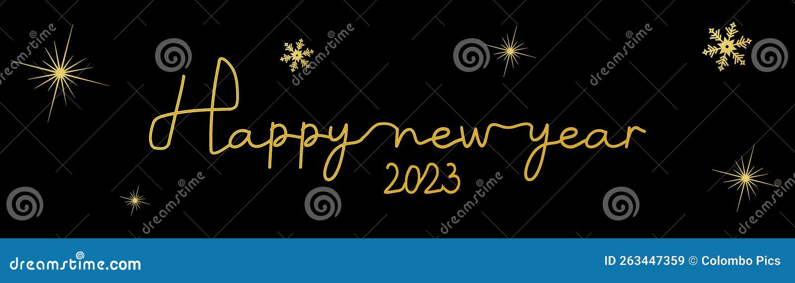 â€œHappy New Year 2023â€ Handwritten Gold Lettering Typography Wishing ...