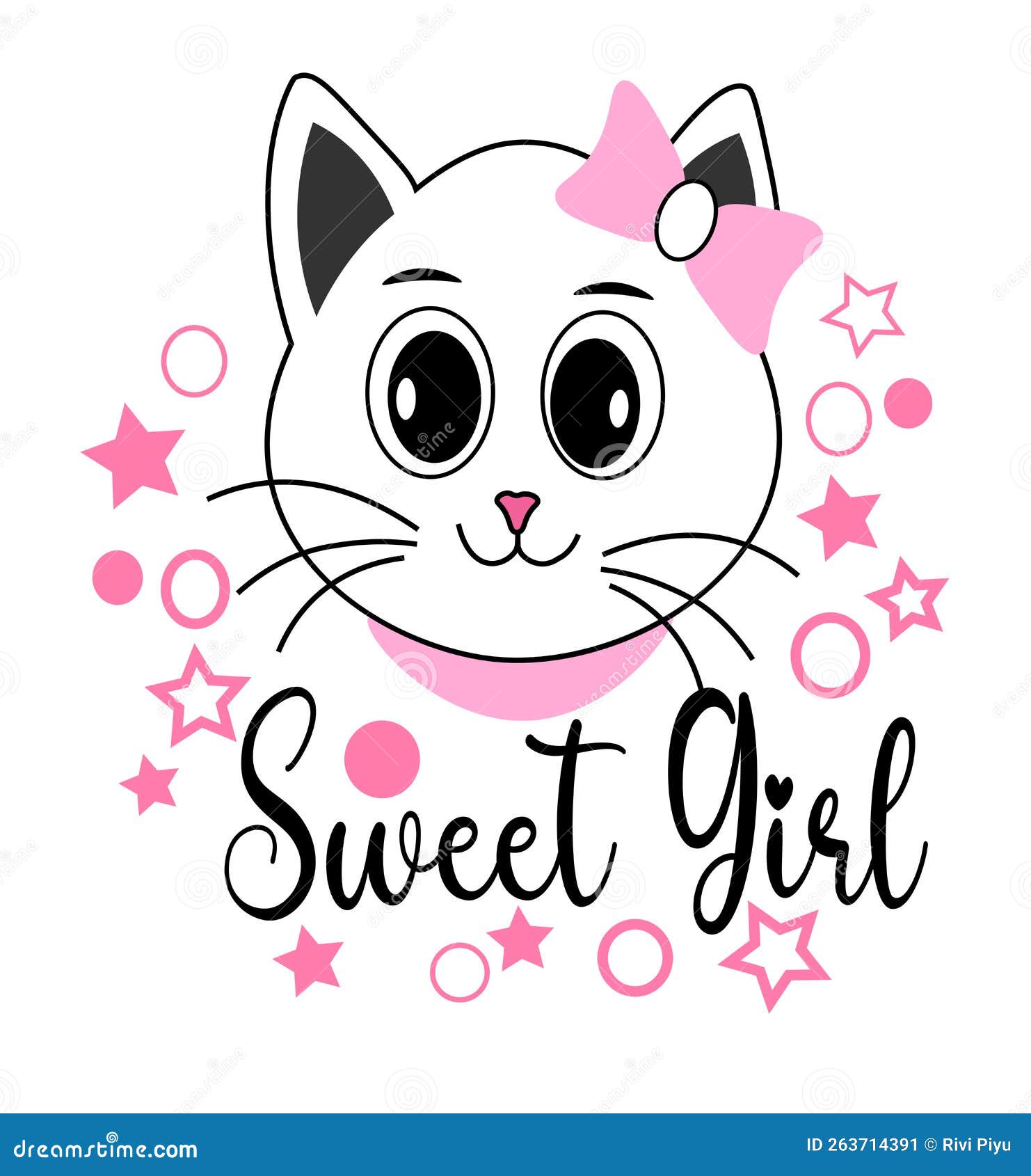 Cute Cat Vector Design. Sweet Girl Lettering Text. Kitten Face Vector ...