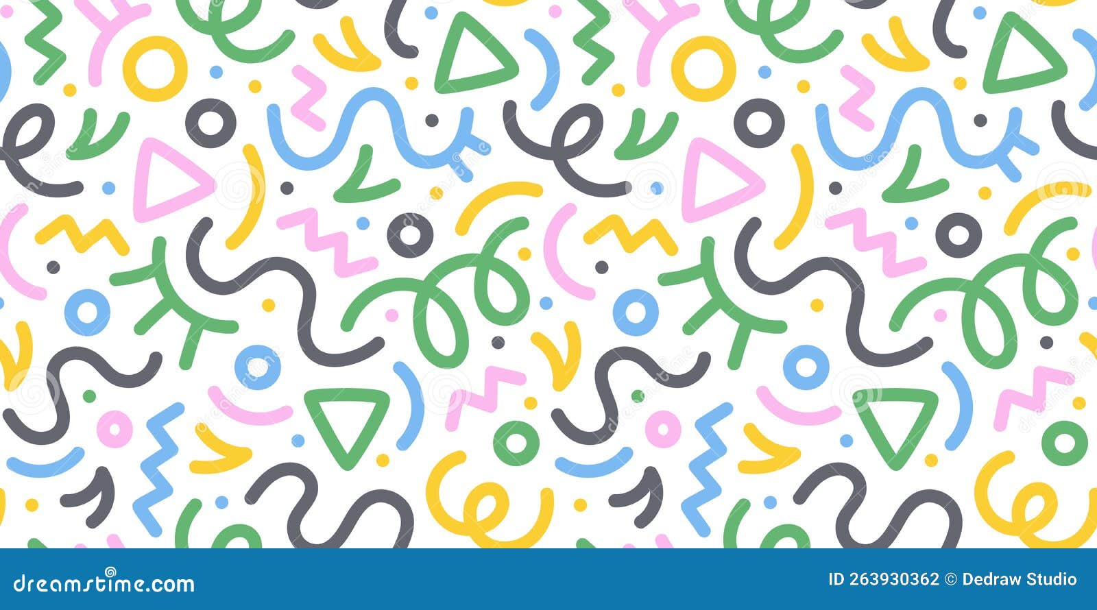 Fun Colorful Line Doodle Seamless Pattern Stock Vector - Illustration ...