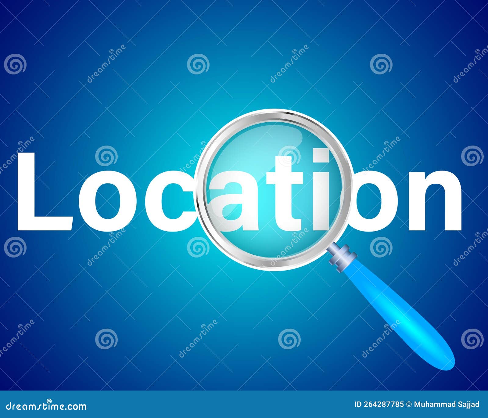 Location Text Focused with Magnifying Glass Vector Stock Illustration ...