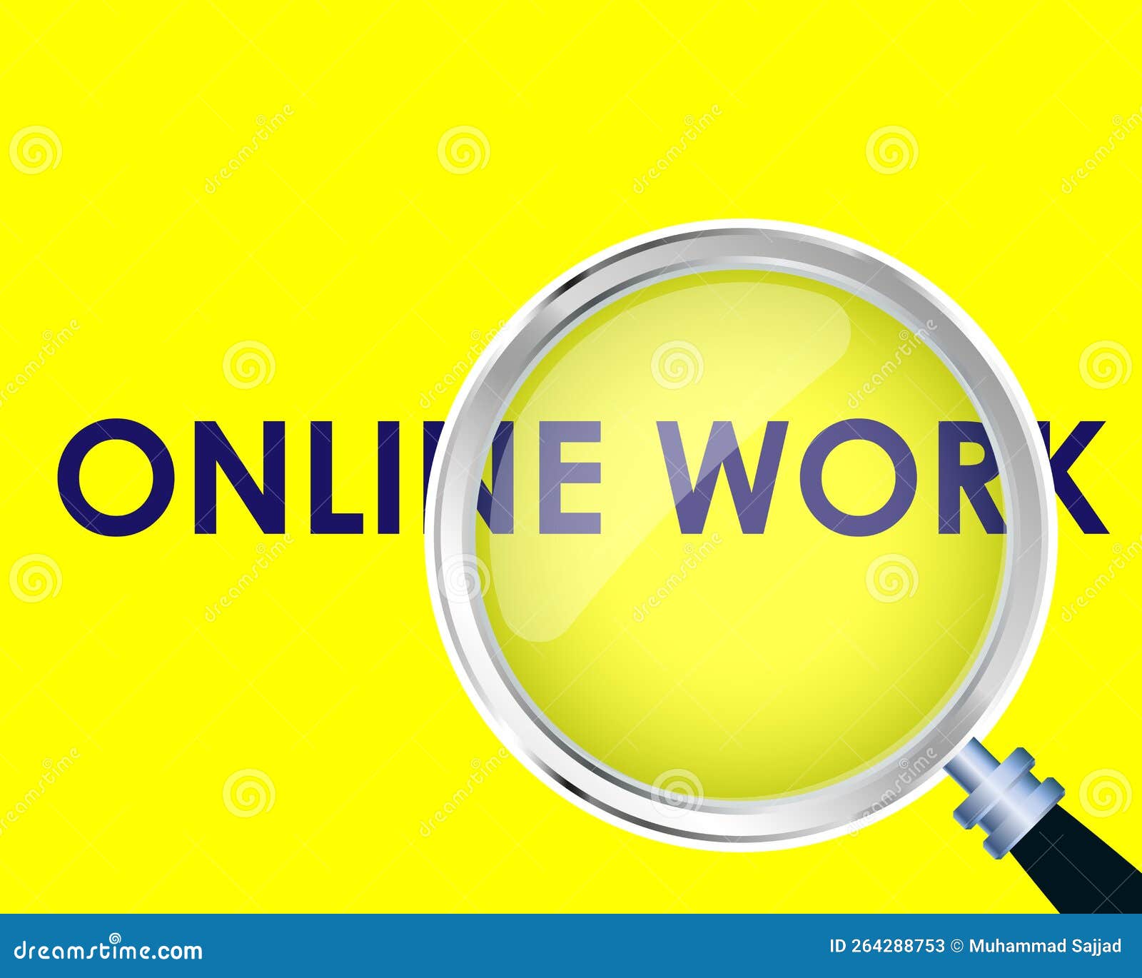 Online Work Text Focused with Magnifying Glass Vector Stock ...