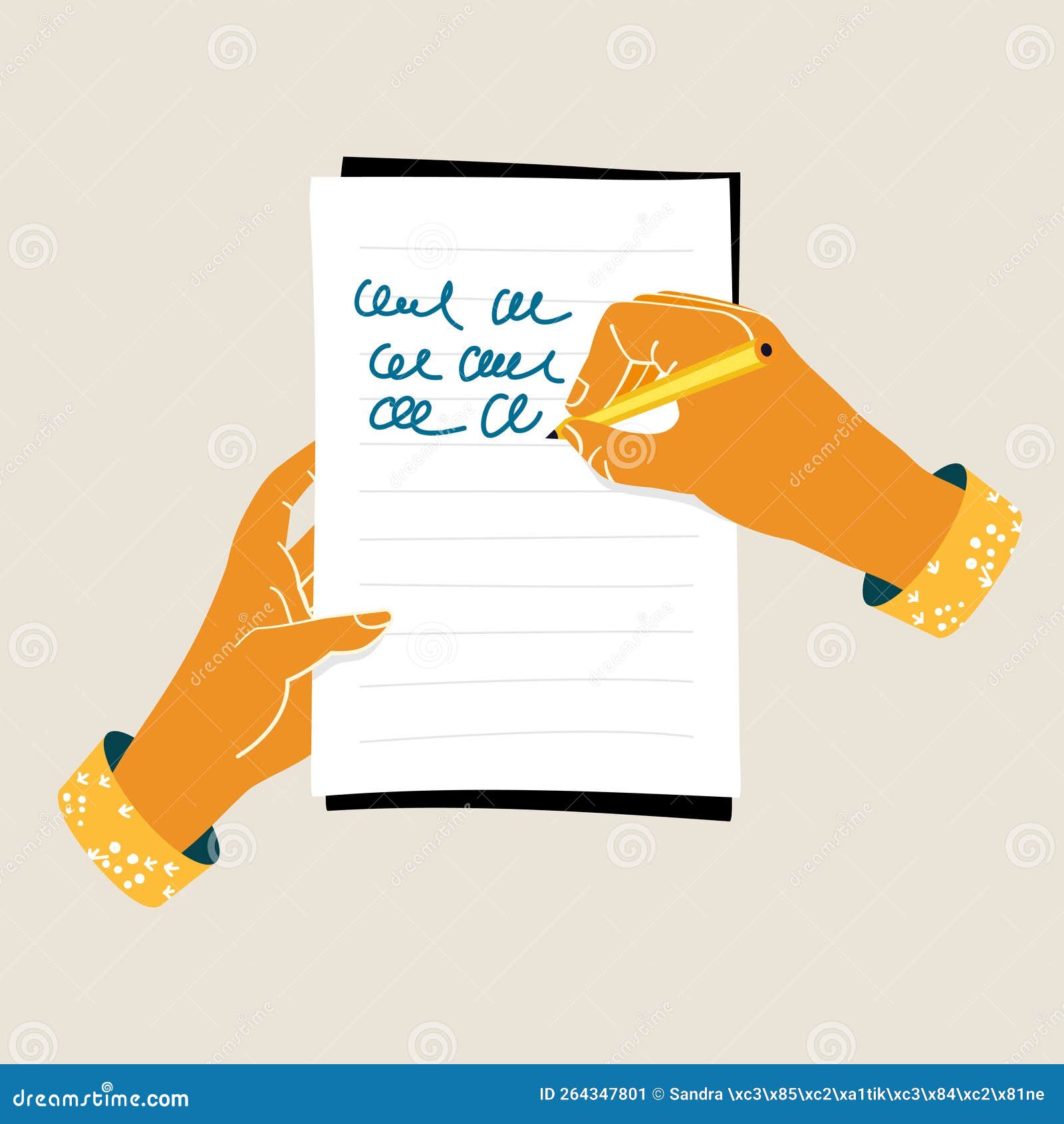 Woman Hands Writing Abstract Text on Line Paper with Pencil Stock ...