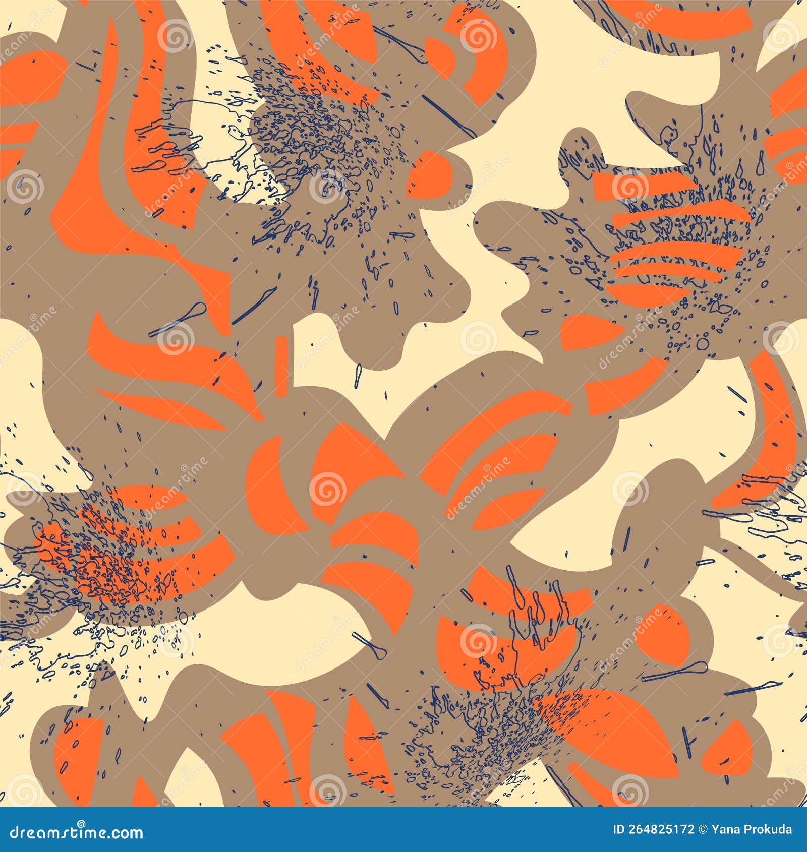 Seamless Abstract Creative Pattern with Grunge Spots and Wave Shapes ...