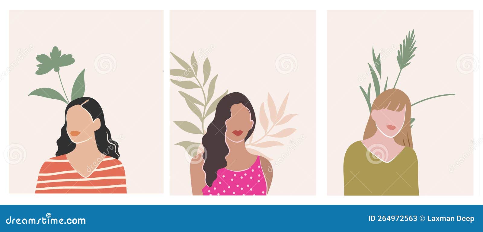 Vector Collection of Modern Prints. Minimalist Female Faces Print Set ...