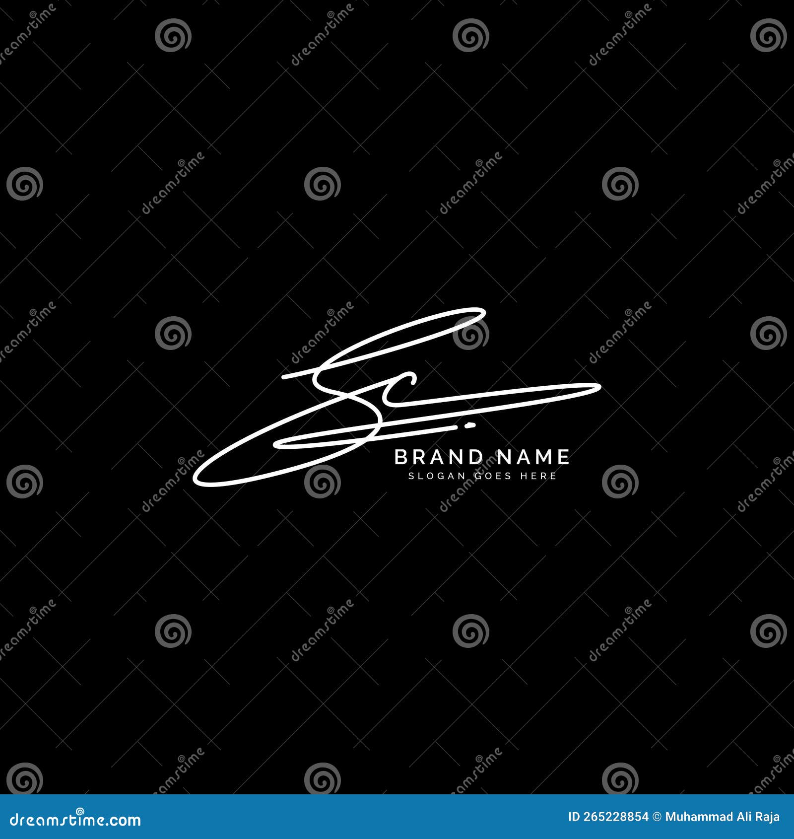 Initial Letter SC Logo in Signature. Handwritten Lettering Style of S ...