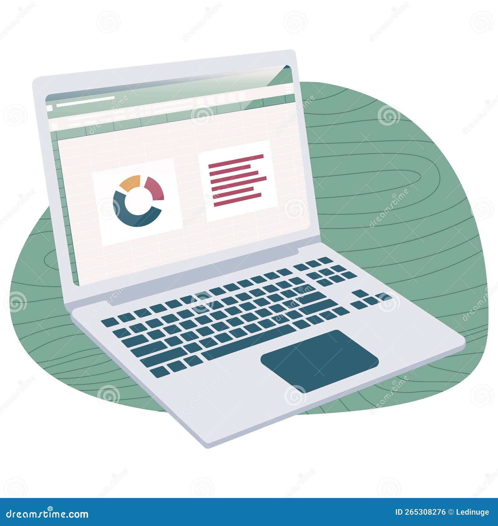 Spreadsheet On Laptop Screen Flat Icon. Financial Accounting Report ...
