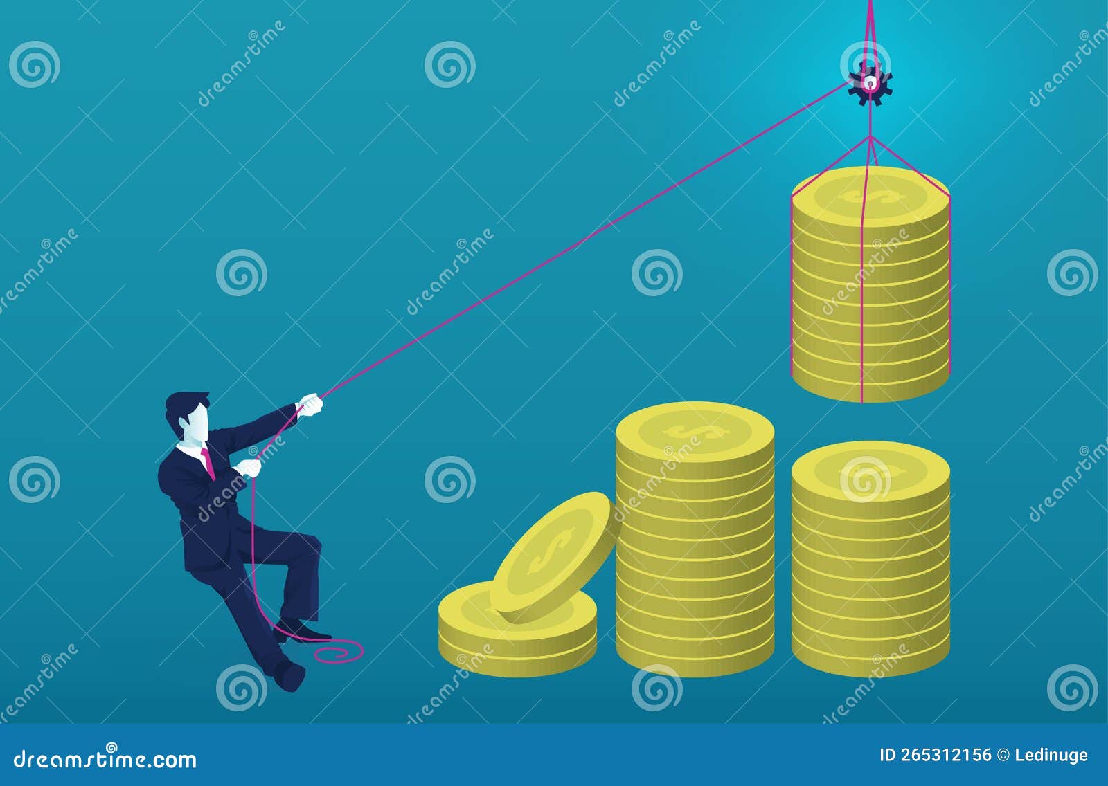 Businessman Pulling Coin Money Upwards with Rope. Grow Chart Up ...
