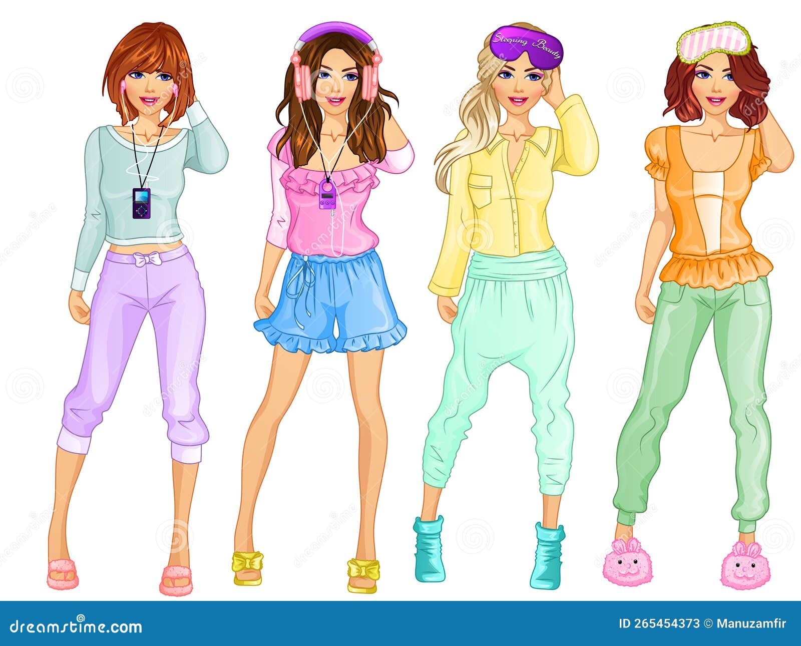 Pyjama Party Female Character Set Vector Illustration | CartoonDealer ...