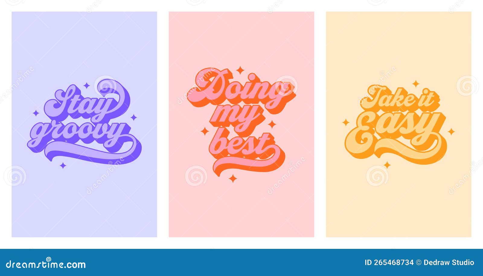 Set of Vintage Motivational Typography Quote in 70s Art Style Stock ...