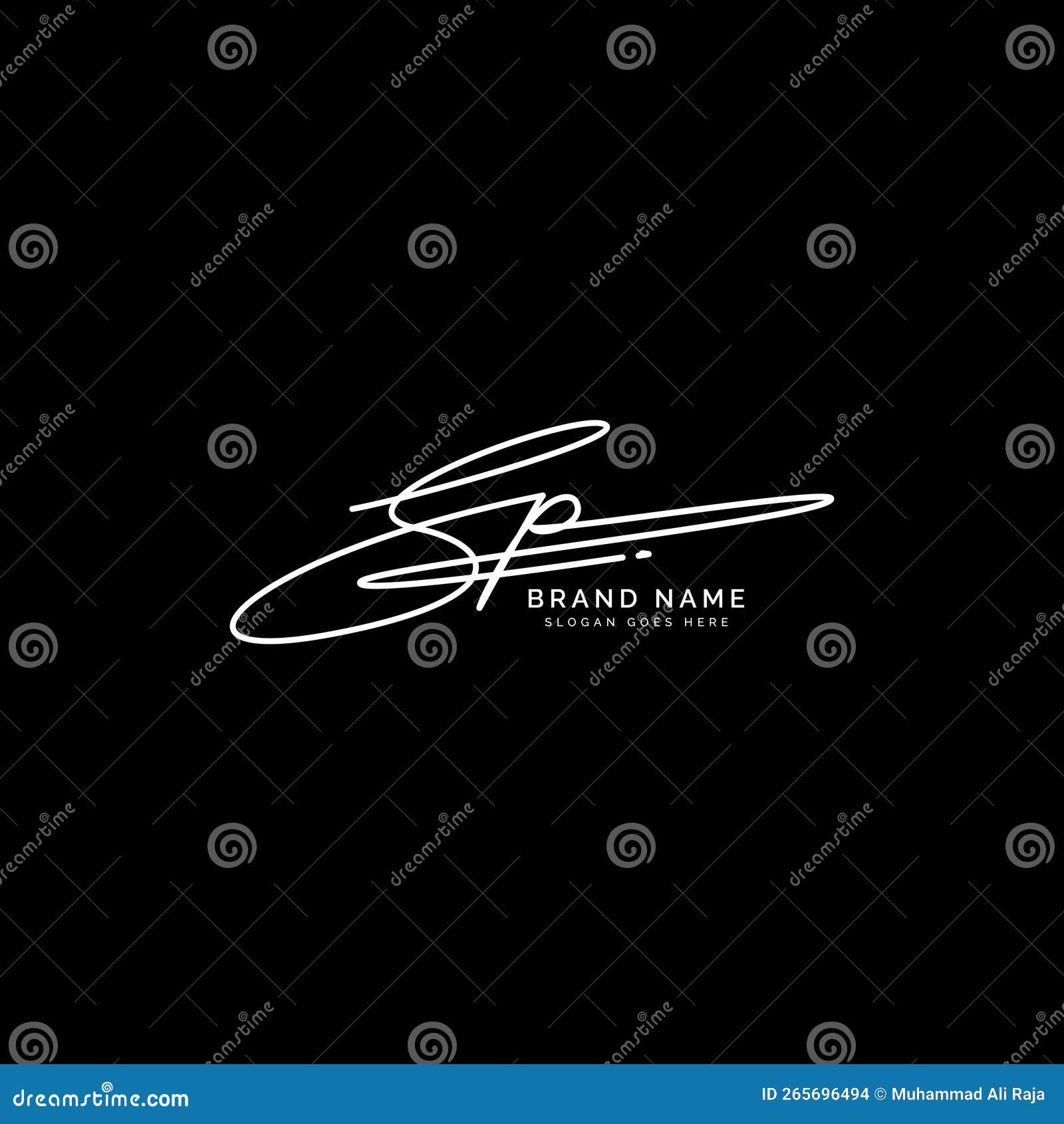 Initial Letter SP Logo in Signature. Handwritten Lettering Style of S ...
