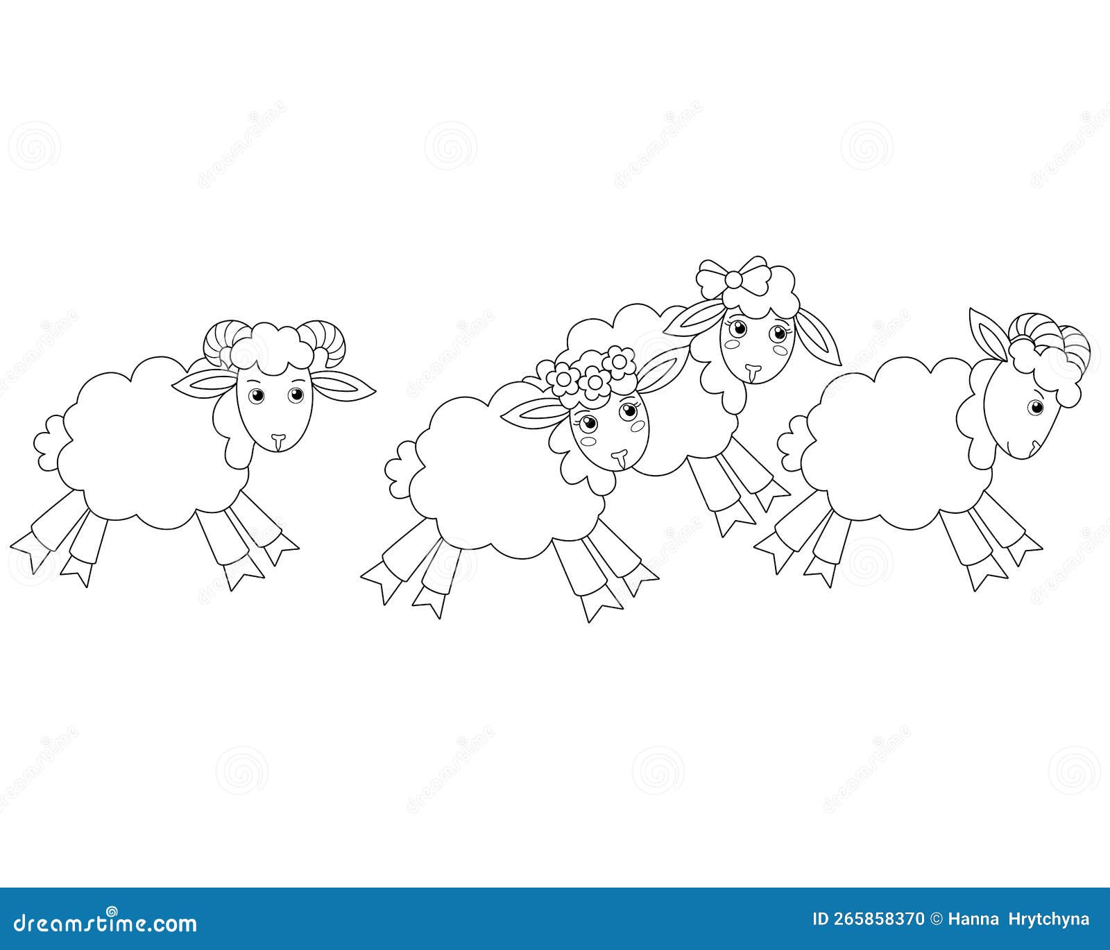 Running Flock of Sheep - Vector Linear Picture for Coloring. Cute Sheep ...
