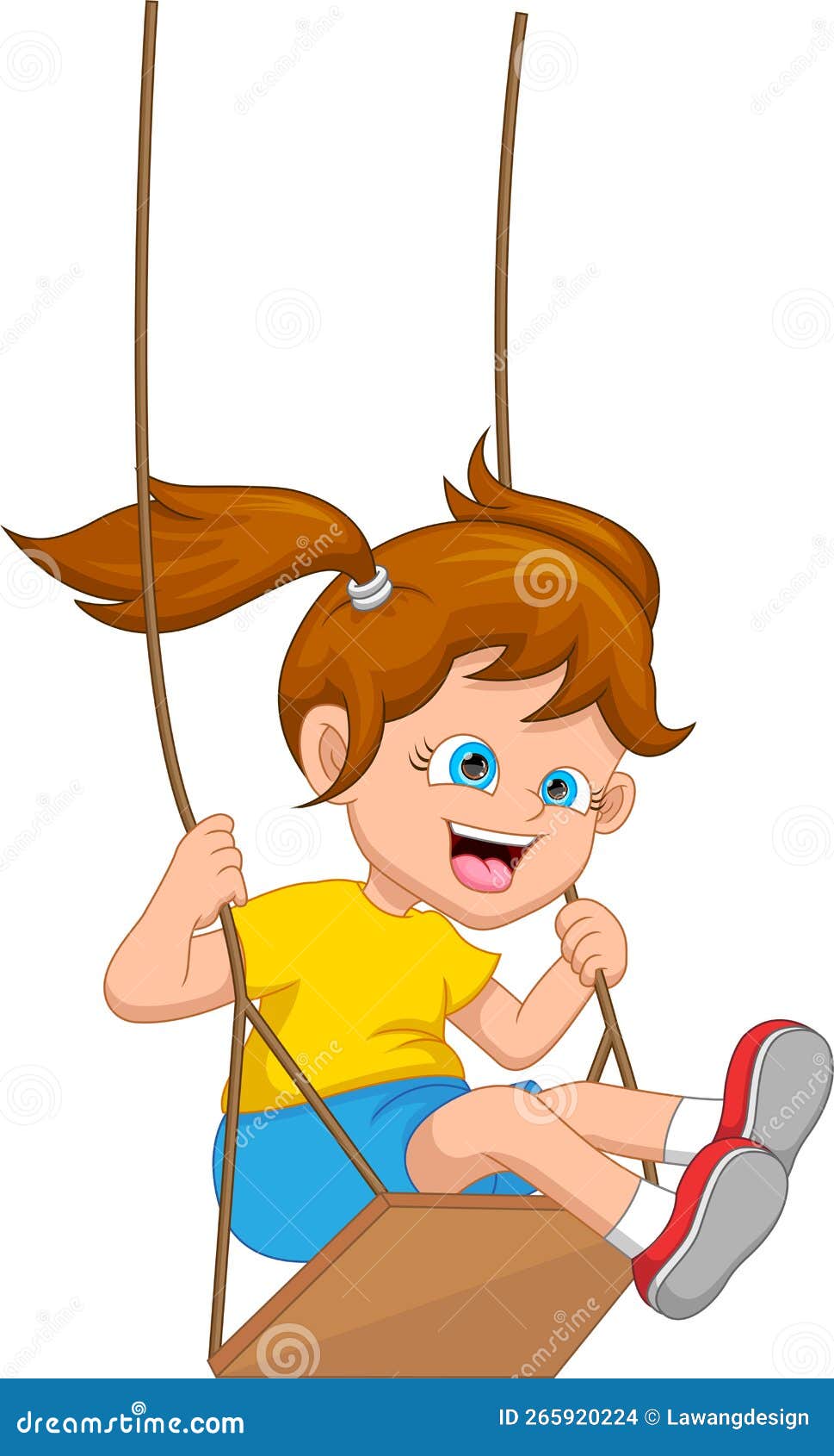 Cartoon Happy Girl Playing the Swing Stock Vector - Illustration of ...