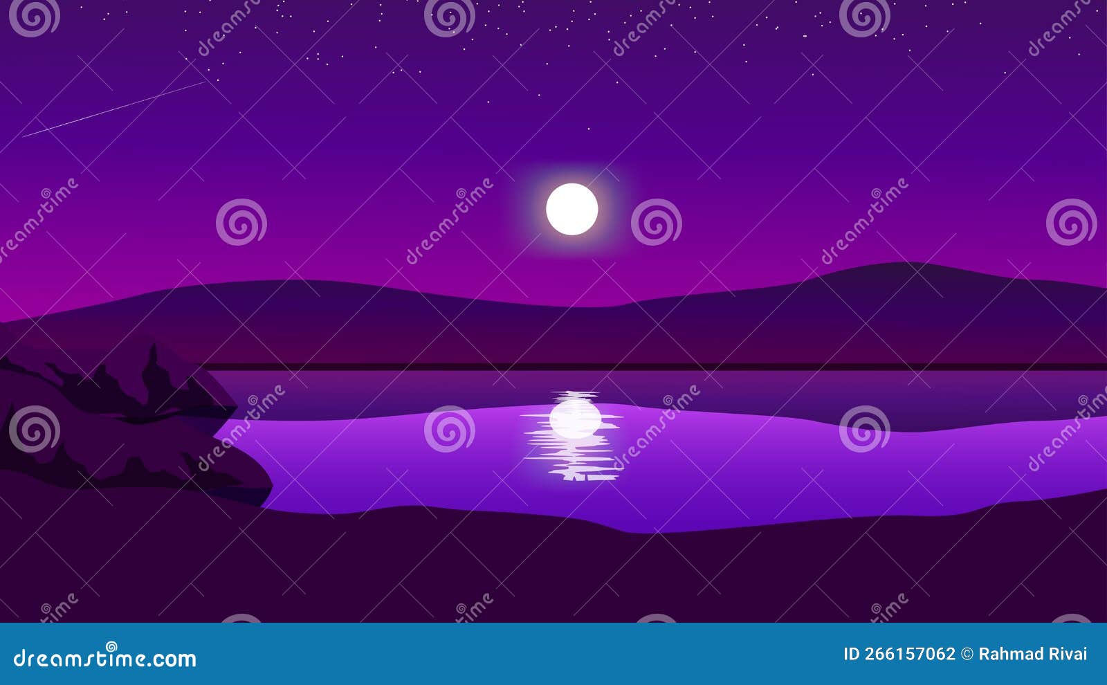 Glowing and strarry night stock vector. Illustration of river - 266157062