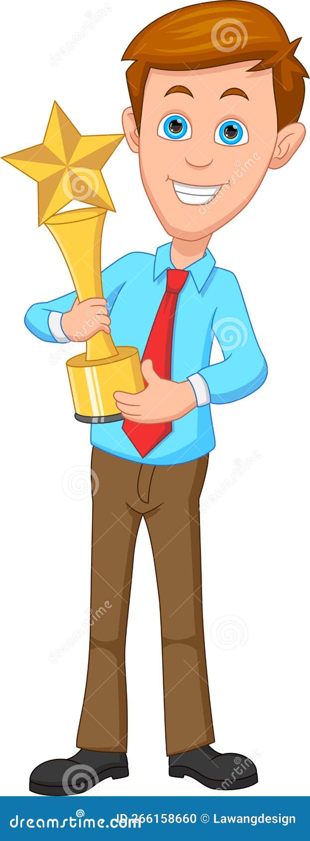 Cartoon Best Employee with Trophy Stock Vector - Illustration of ...