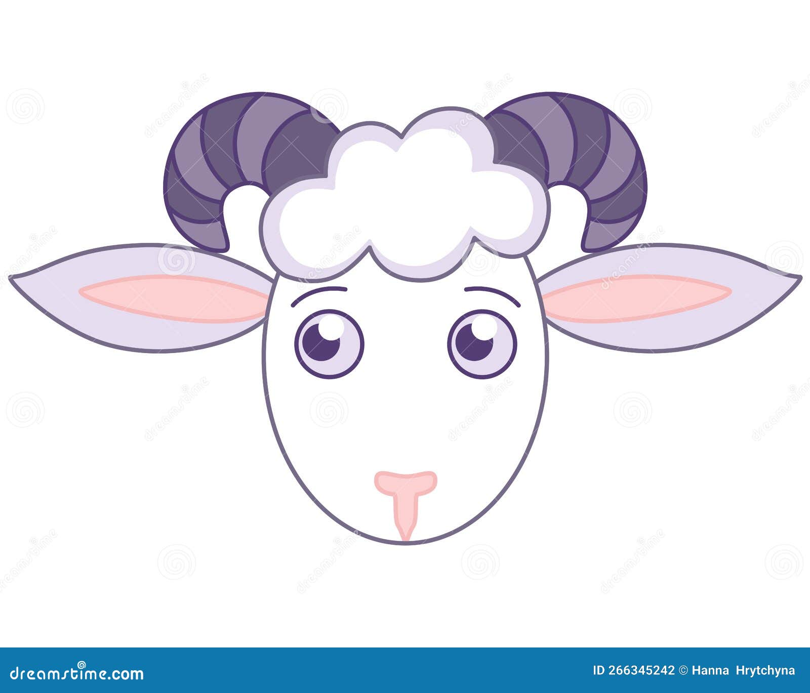 Muzzle of a Cute Cartoon Ram - Vector Full Color Picture. Head of a Ram ...