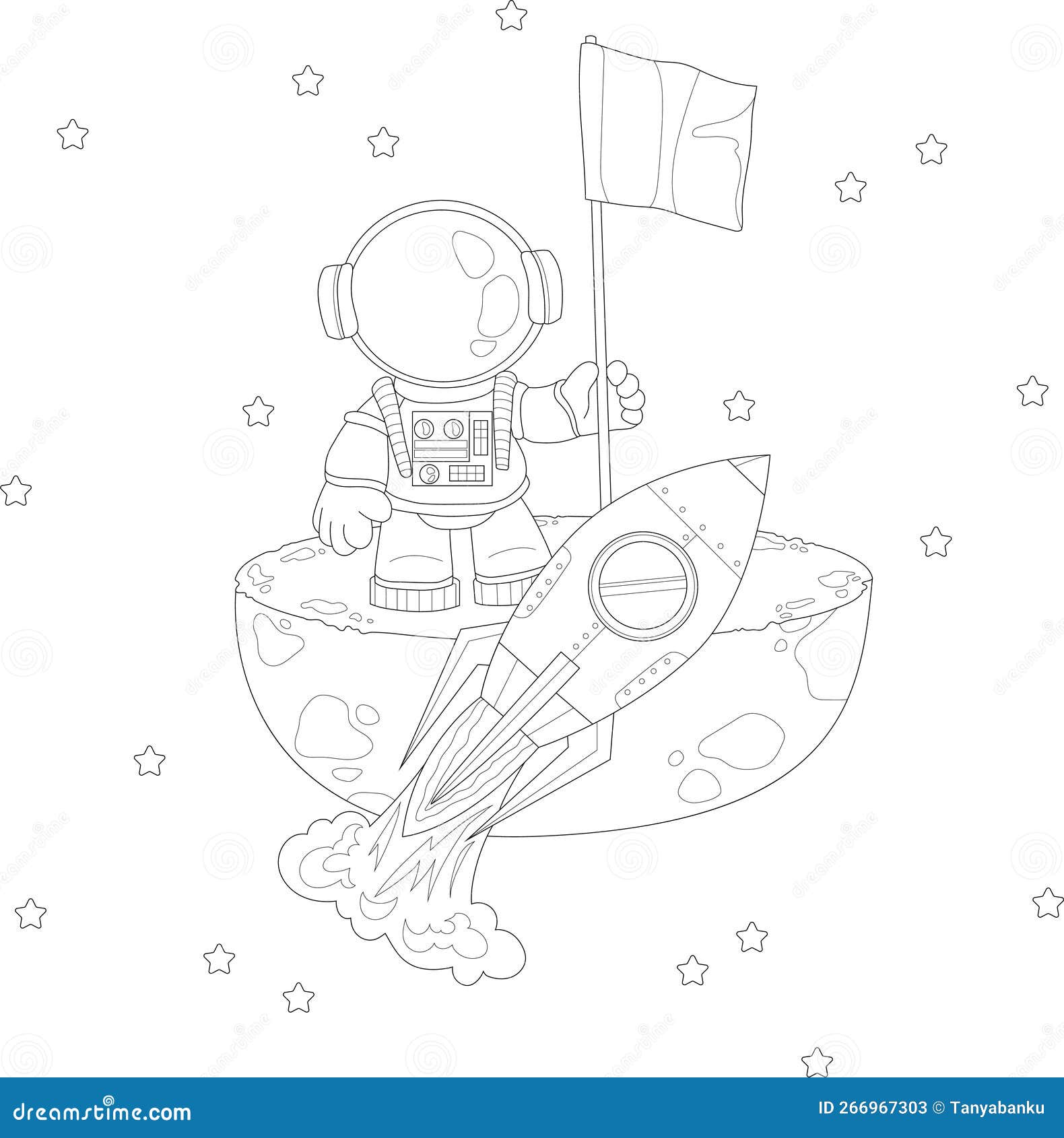 Cartoon Spaceman Character on Asteroid with Spaceship Sketch Template ...