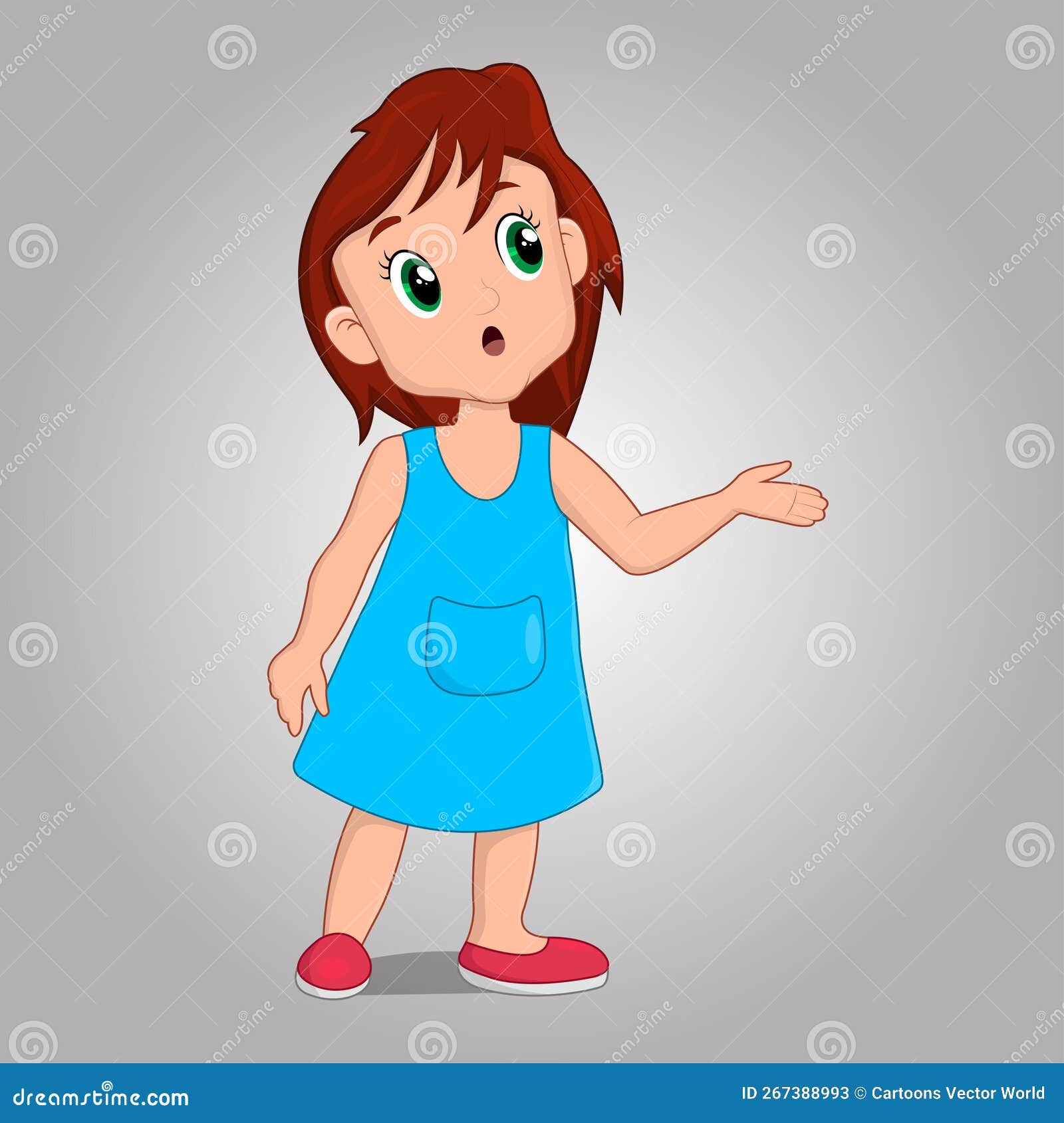 Cute Little Girl Thinking Pose, 2d Cartoon Character Vector Stock ...