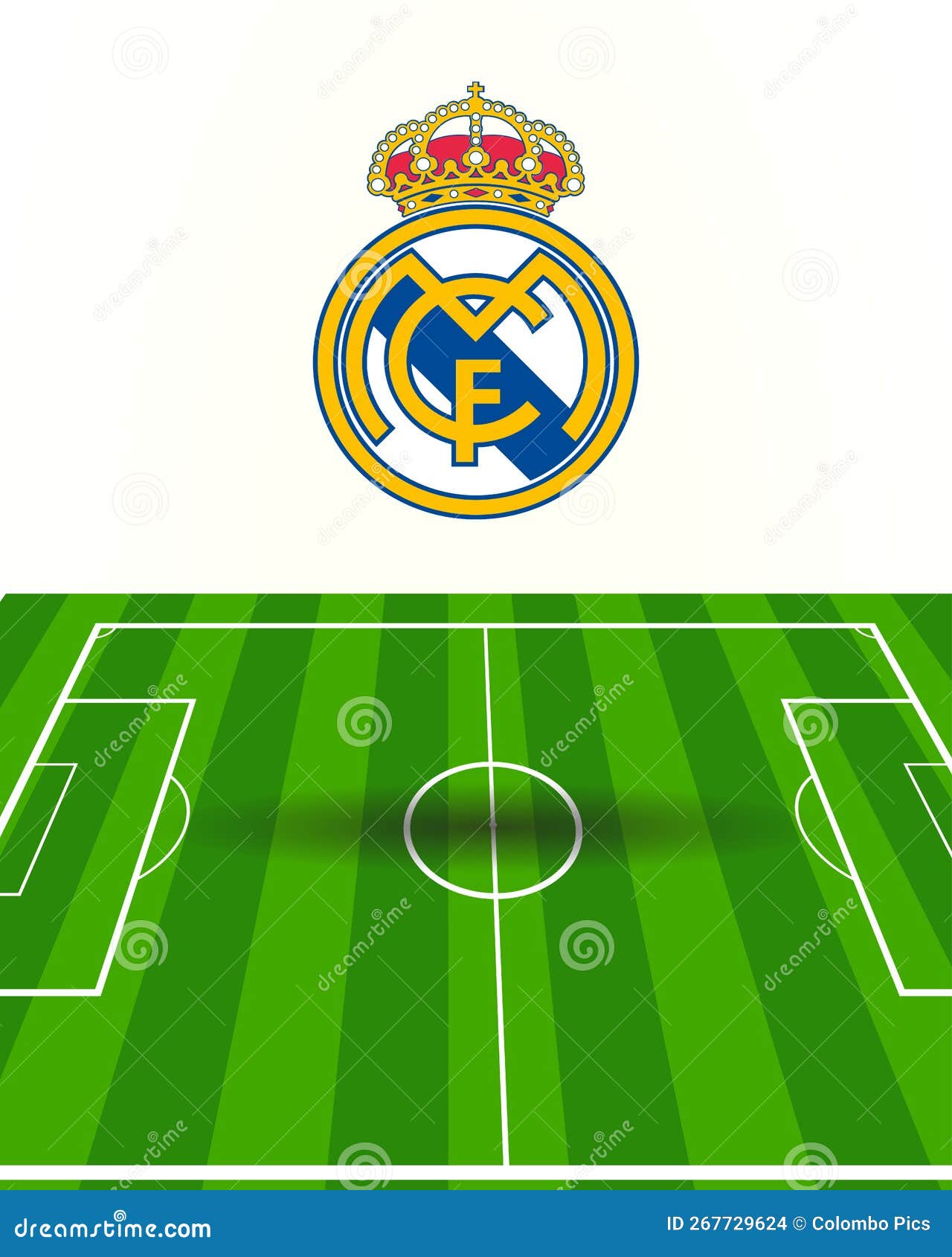 Real Madrid CF Logo with White Background and Green Field Editorial ...