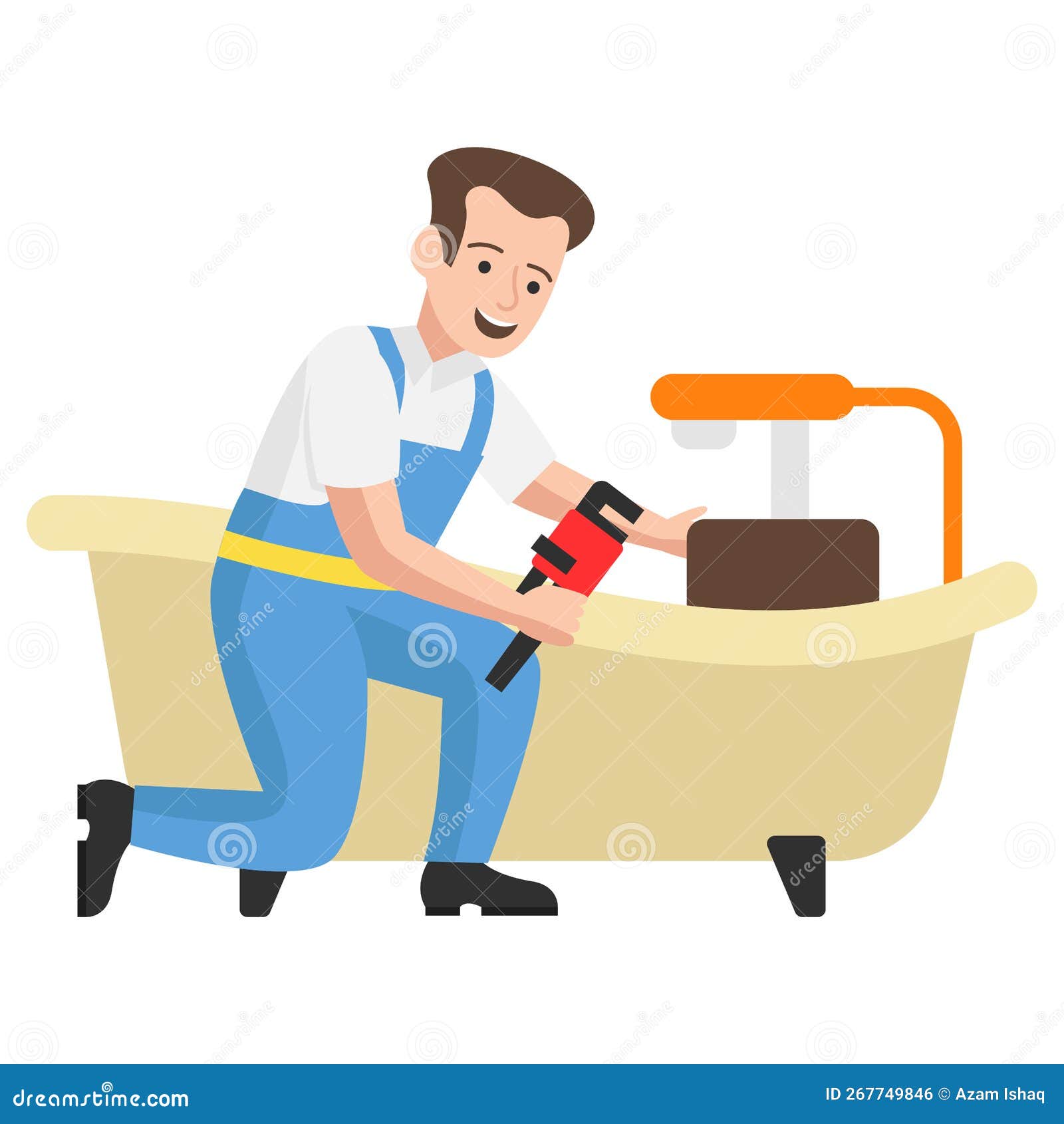 Man Holding Repairing Tool and Fixing Bathtub Vector Icon Design ...